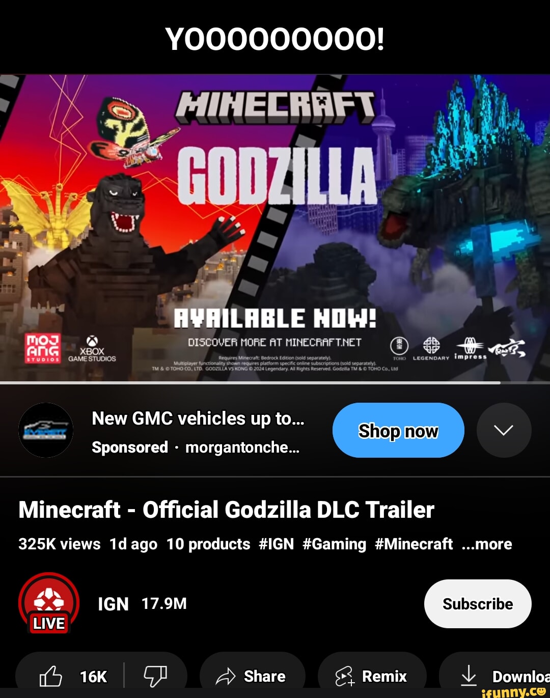 YOOOOOOOOO! GODZILLA Minecraft - Official Godzilla DLC Trailer 325K ...