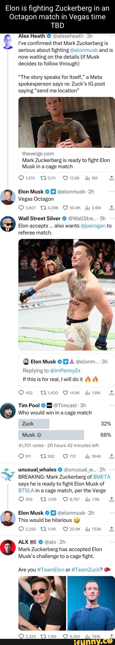 Elon is fighting Zuckerberg in an Octagon match in Vegas time TBD Alex ...