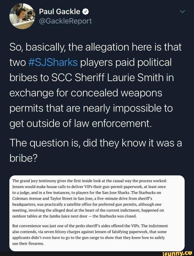 Paul Gackle So, basically, the allegation here is that two #SJSharks ...