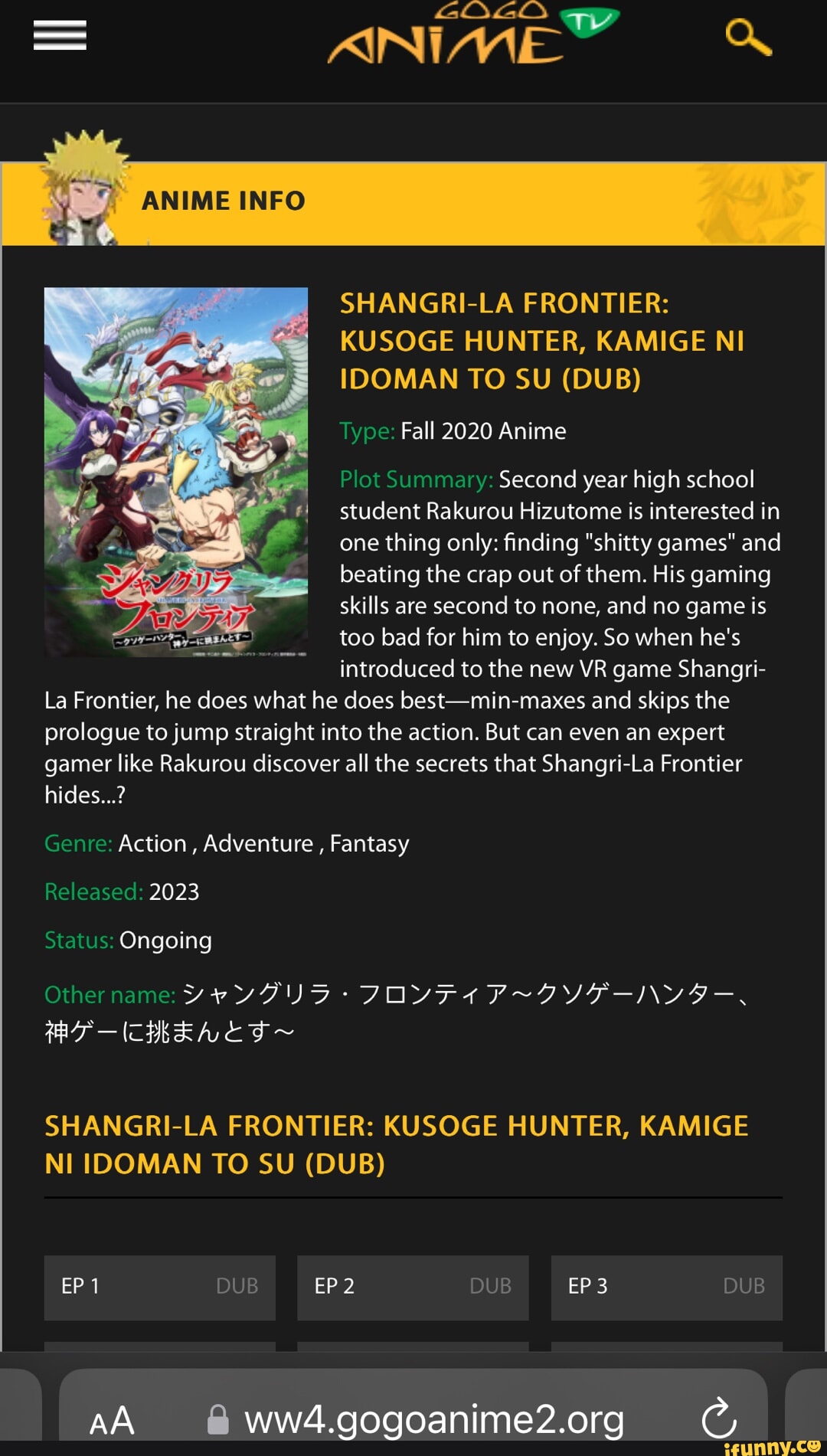 GOLO ANIME oN SHANGRI-LA FRONTIER: KUSOGE HUNTER, KAMIGE NI IDOMAN TO ...