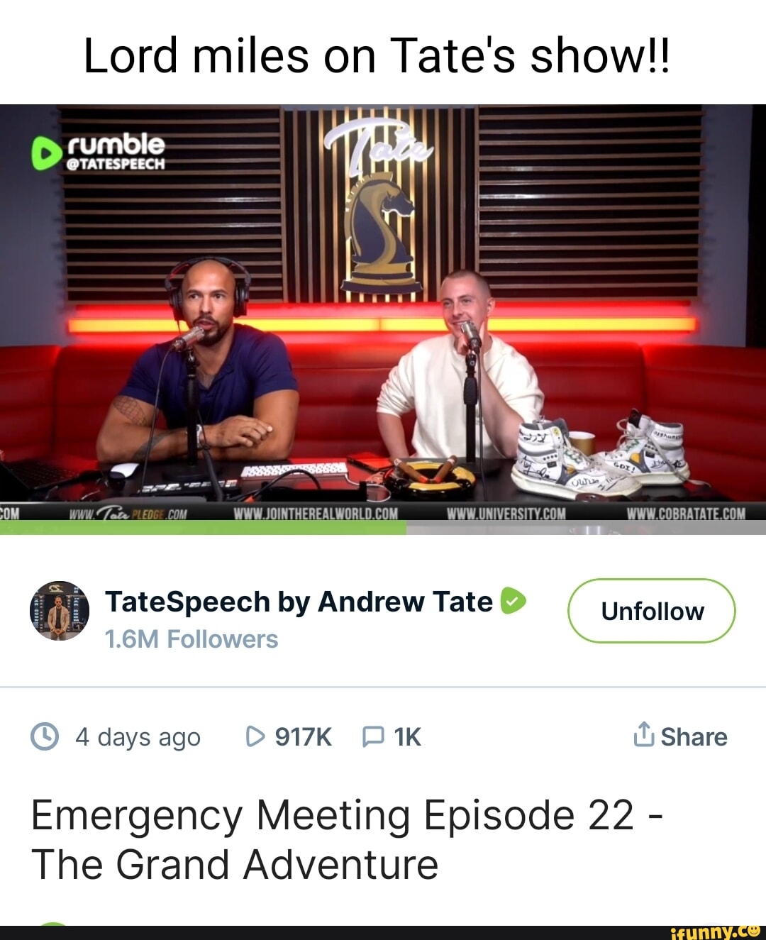 Lord miles on Tate's show!! rumble @TATESPEECH WWW TateSpeech by Andrew ...
