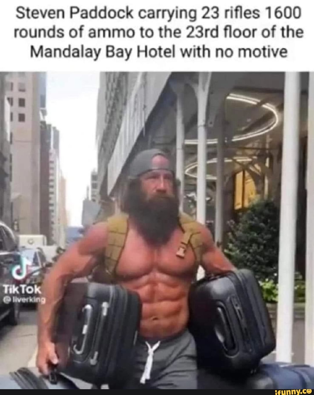 Steven Paddock carrying 23 rifles 1600 rounds of ammo to the 23rd floor ...