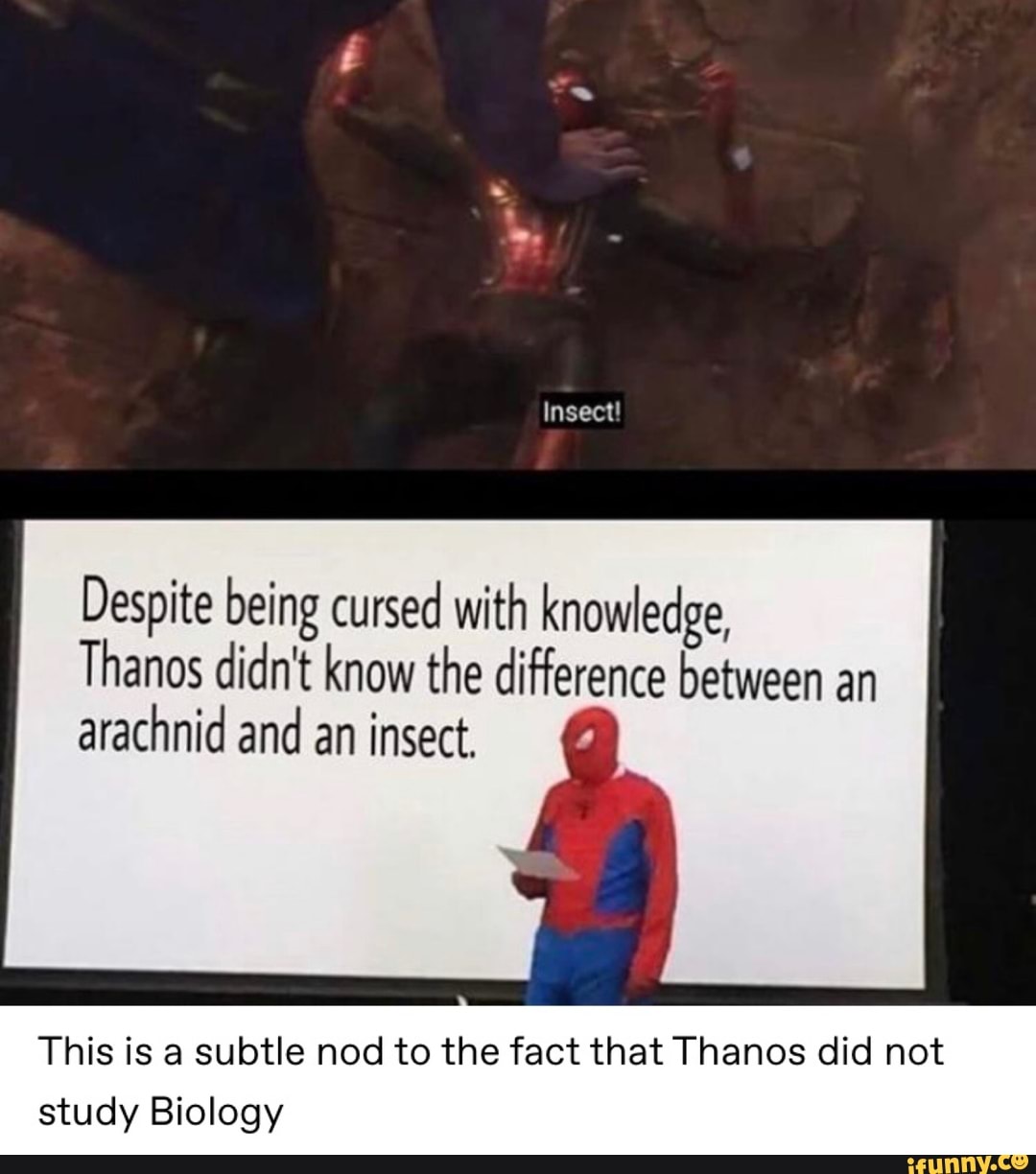 Despite being cursed with knowledge, Thanos didn't know the difference ...