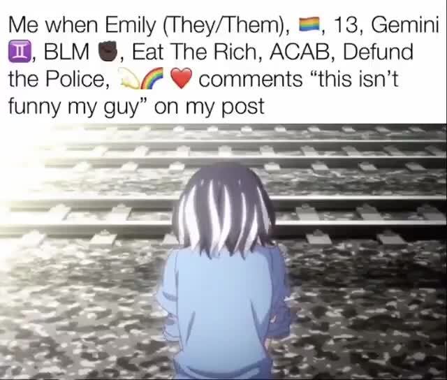 Me when Emily 13, Gemini 3, BLM O, Eat The Rich, ACAB, Defund the ...
