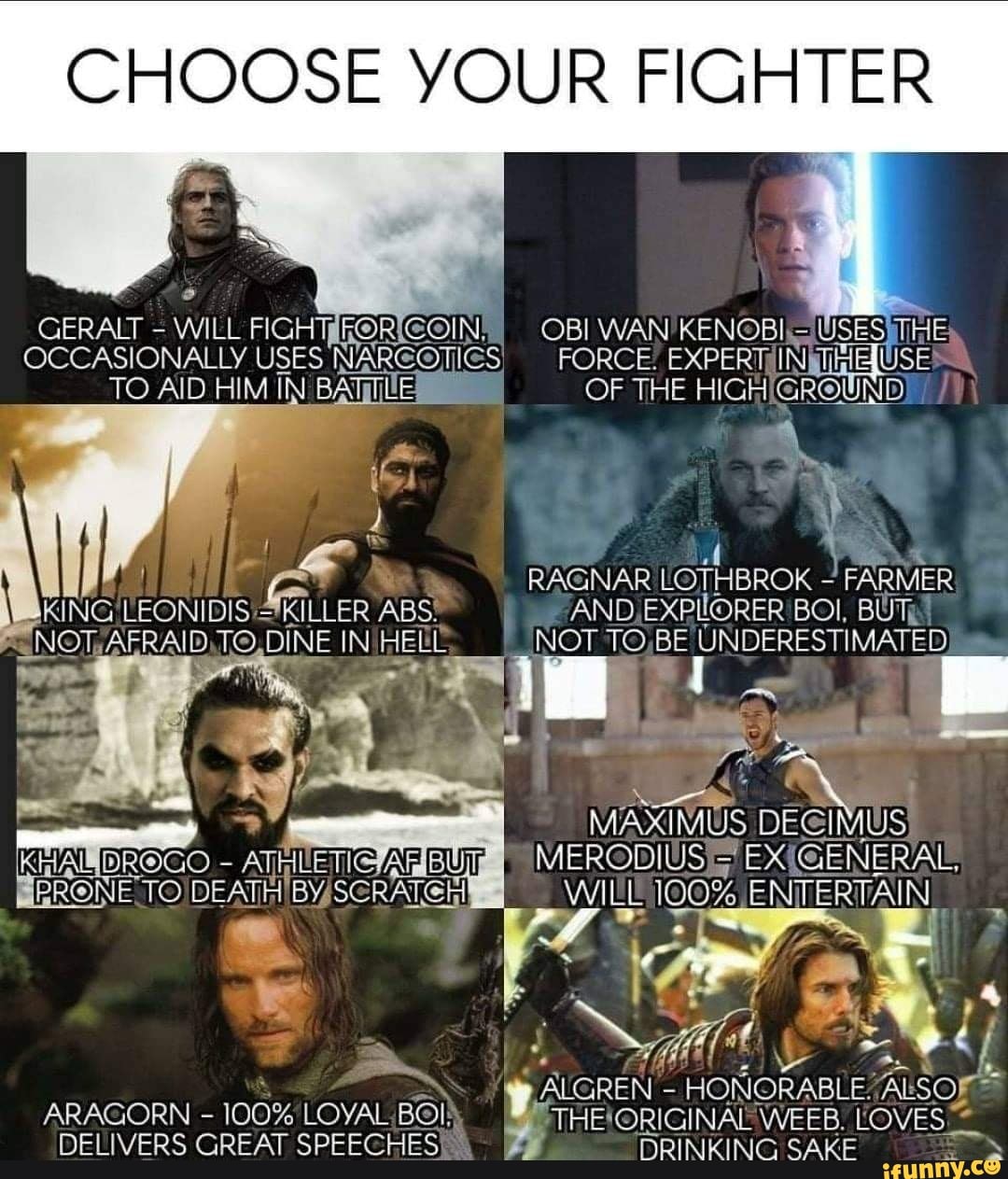 CHOOSE YOUR FIGHTER GERALT - WILL FIGHTSRORICOIN. OBI WAN KENOBI - USE ...