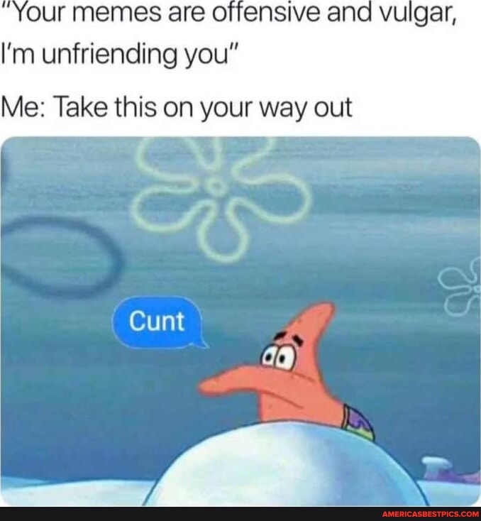 Your memes are offensive and vulgar, I'm unfriending you" Me: Take this ...