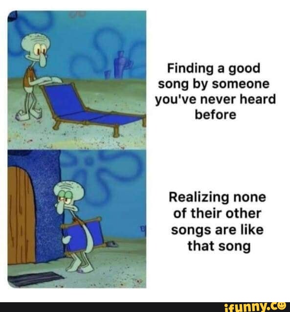 Finding a good song by someone you've never heard before Realizing none ...