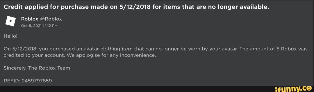 Credit applied for purchase made on for items that are no longer ...