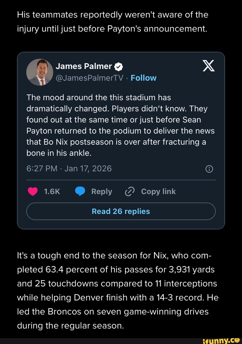 His teammates reportedly weren't aware of the injury until just before ...