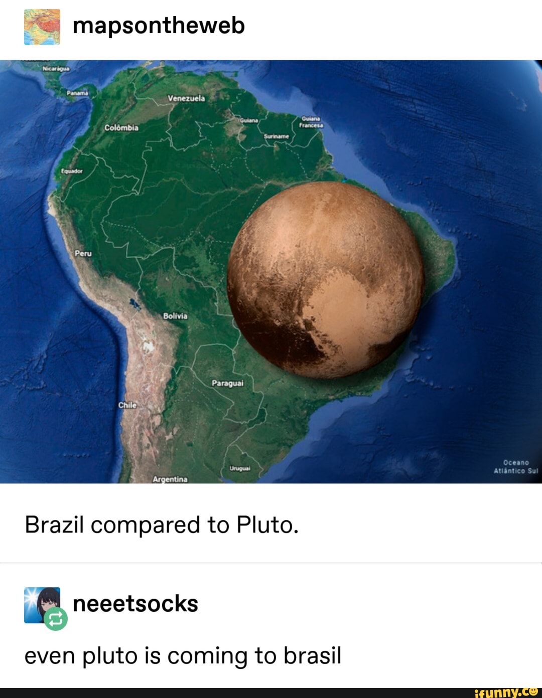 mapsontheweb Brazil compared to Pluto. & even pluto is coming to brasil ...