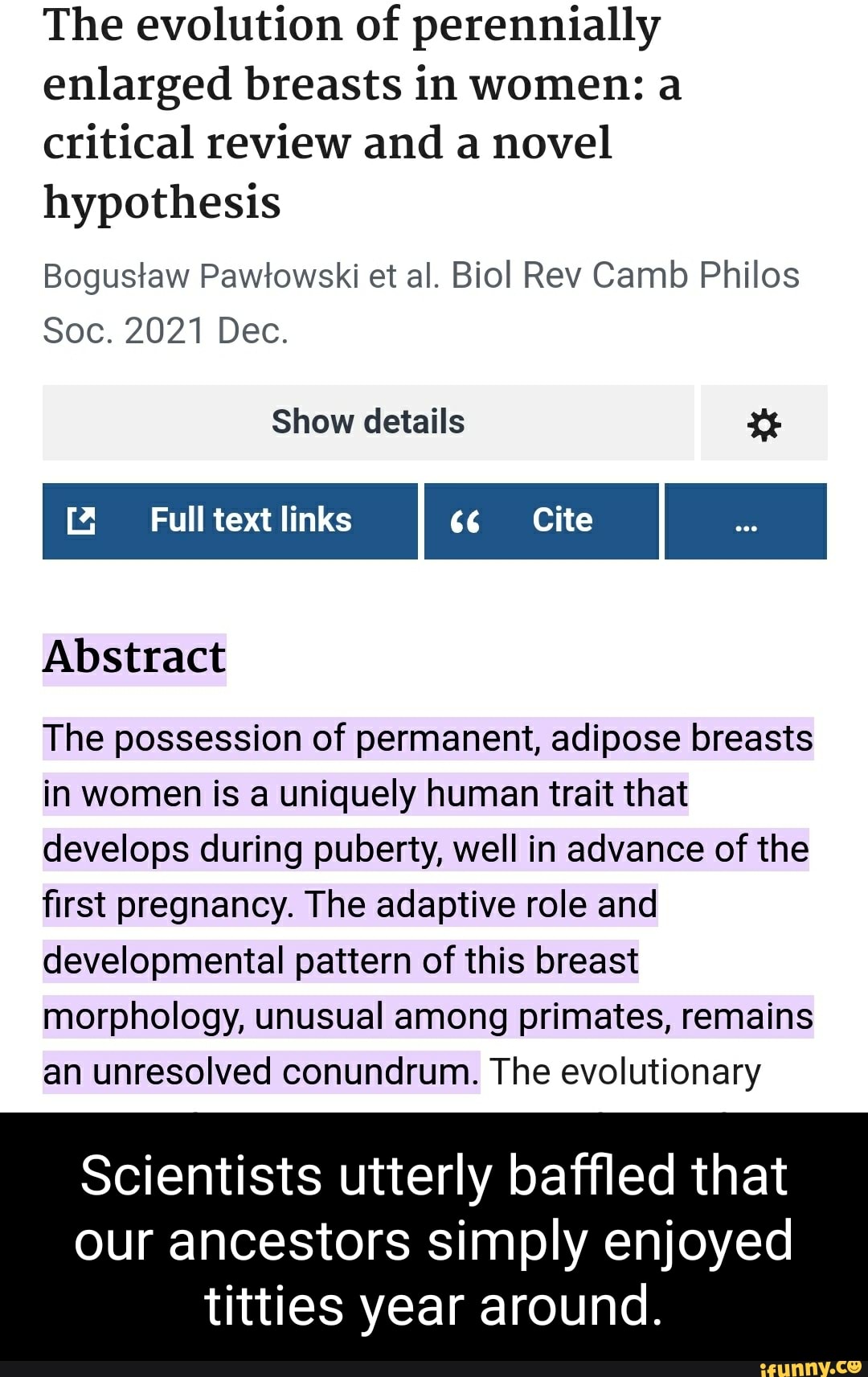 The evolution of perennially enlarged breasts in women: a critical ...
