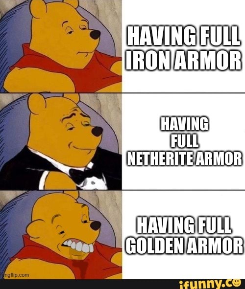 ROW HAVING FULL NETHERITE ARMOR HAVING FULL GOLDEN ARMOR - iFunny