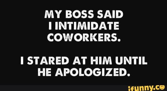 MY BOSS SAID INTIMIDATE COWORKERS. STARED AT HIM UNTIL HE APOLOGIZED ...