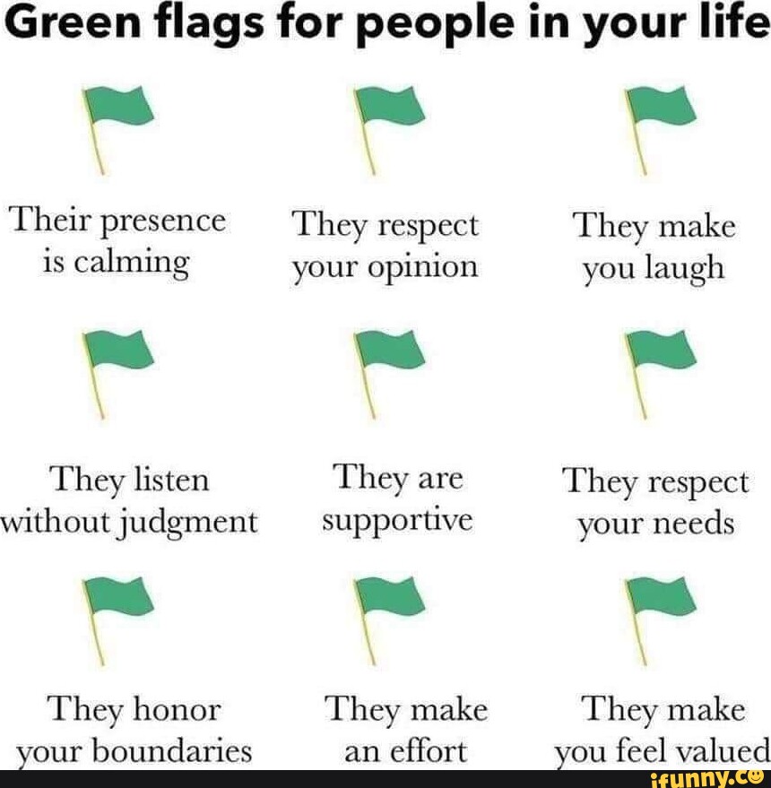 Green flags for people in your life Their presence They respect They ...
