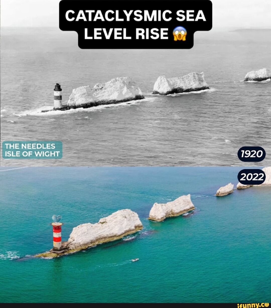 CATACLYSMIC SEA LEVEL RISE THE NEEDLES ISLE OF WIGHT 1920 2022) - iFunny