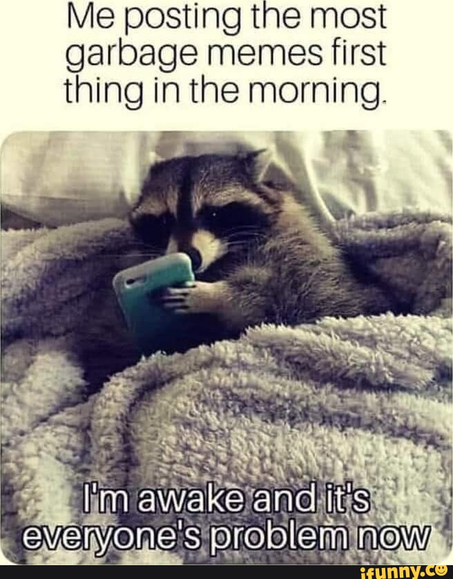 Me posting the most garbage memes first thing in the morning. awake it ...