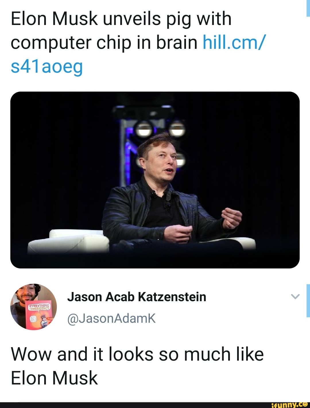 Elon Musk unveils pig with computer chip in brain hill.cm/ s41aoeg ...