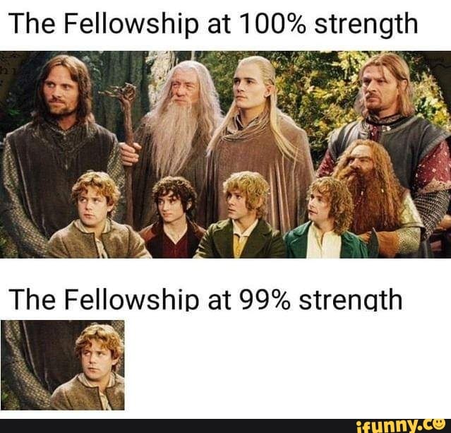 The Fellowship at 100% strength The Fellowship at 99% strenqth - iFunny