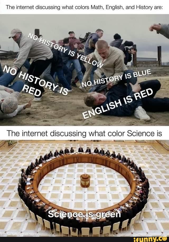 The internet discussing what colors Math, English, and History are: me ...