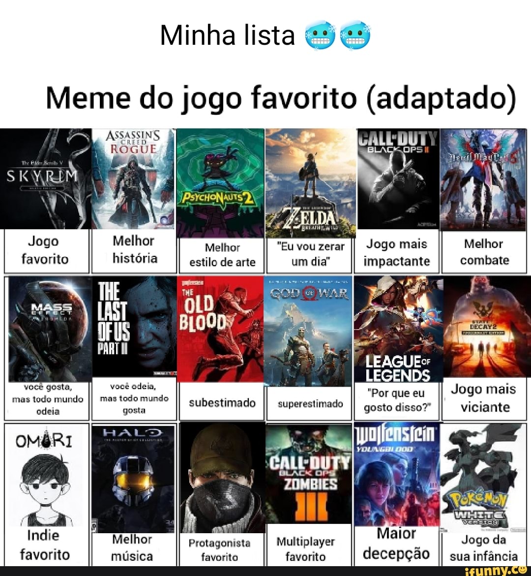 Minha lista Meme do jogo favorito (adaptado) ROGUE Melhor história Jogo ...