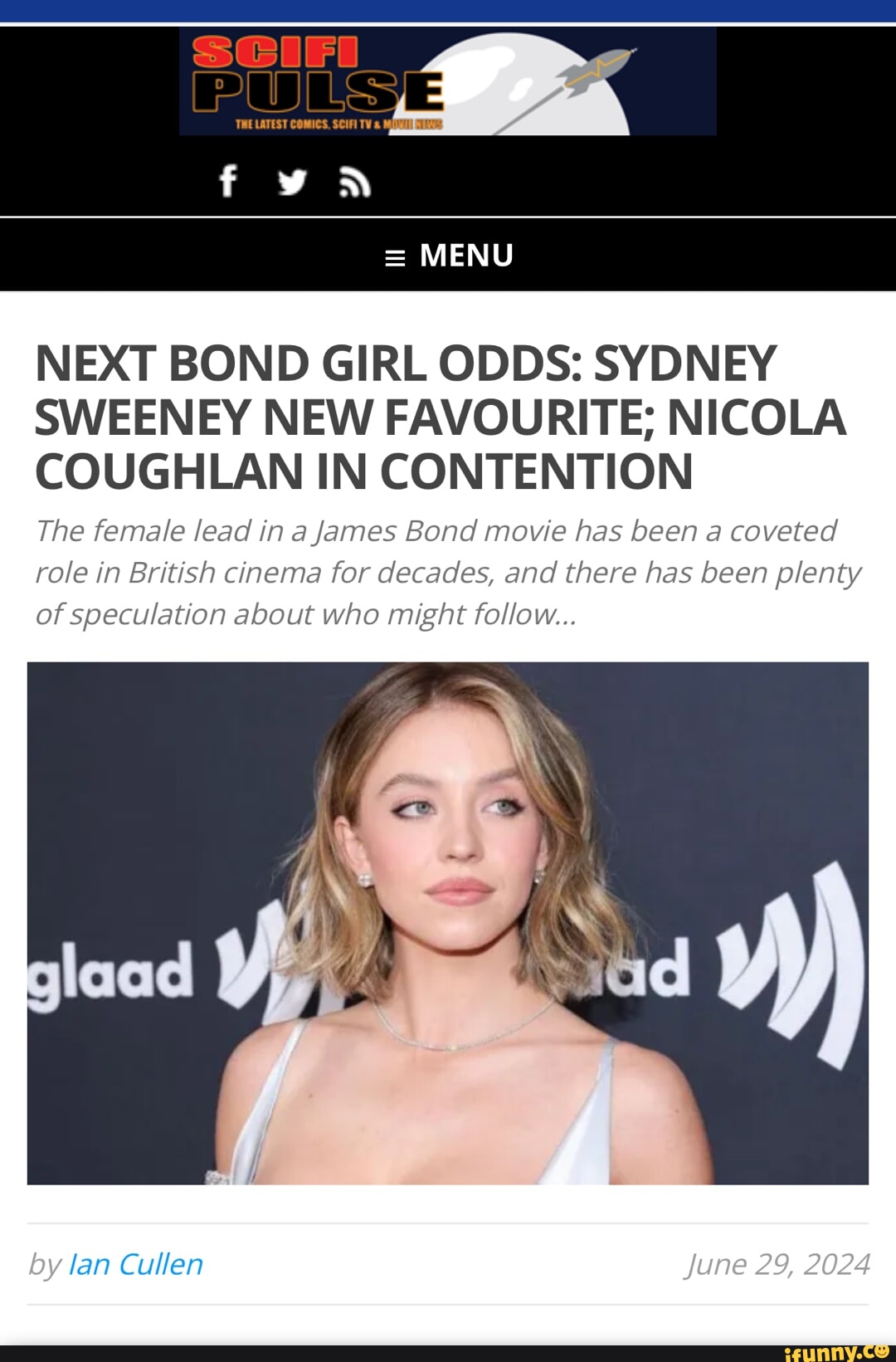 Ff MENU NEXT BOND GIRL ODDS: SYDNEY SWEENEY NEW FAVOURITE; NICOLA ...