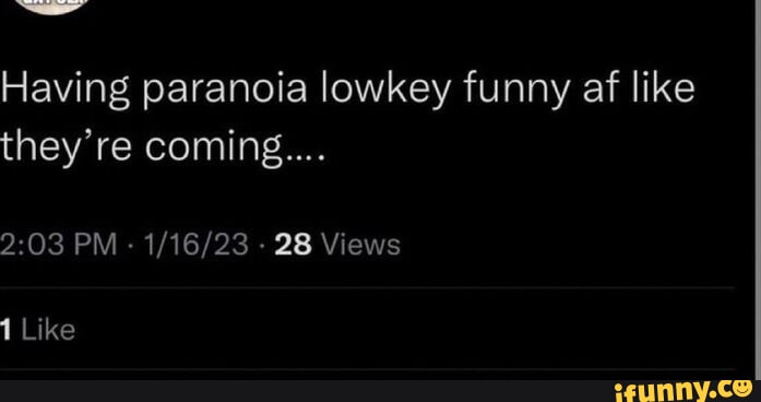 Having paranoia lowkey funny af like they're coming... PM - 28 Views 1 ...