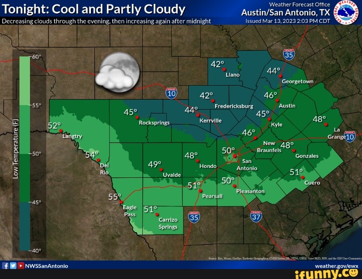 Tonight: Cool and Partly Cloudy Antonio, TX Decreasing clouds through ...