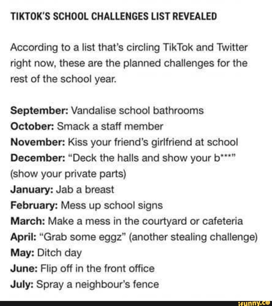 TIKTOK'S SCHOOL CHALLENGES LIST REVEALED According to a list that's ...