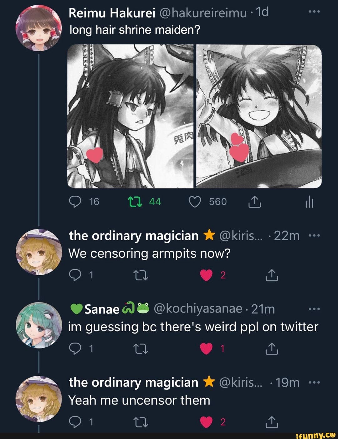 Reimu Hakurei @hakureireimu long hair shrine maiden? ill 44 the ...