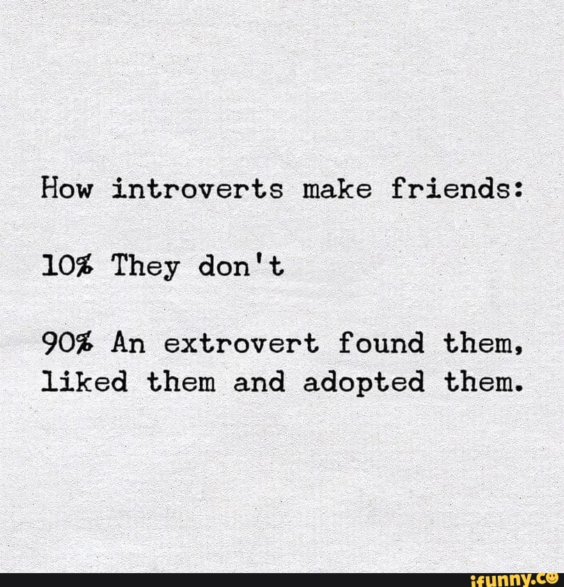 How introverts make friends: 10% They don't 90% An extrovert found then ...