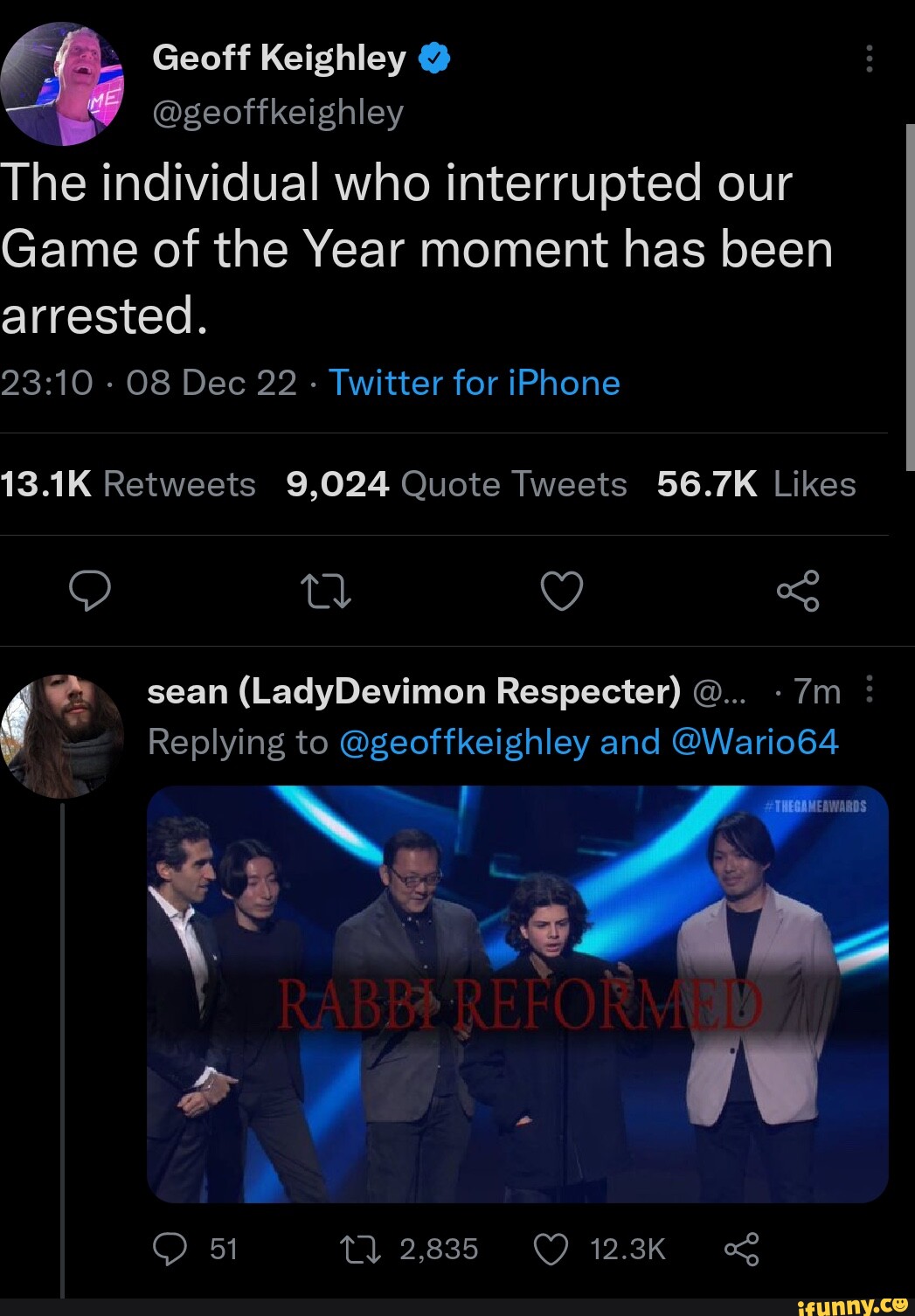 Geoff Keighley @geoffkeighley The individual who interrupted our Game ...