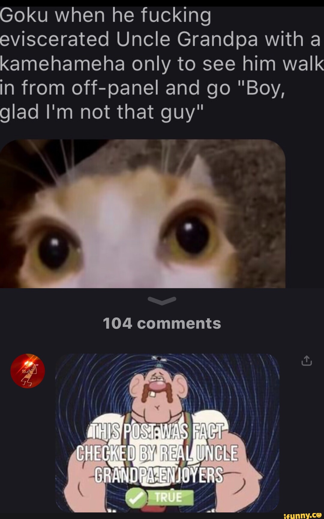 Goku When He Fucking Eviscerated Uncle Grandpa With A Kamehameha Only