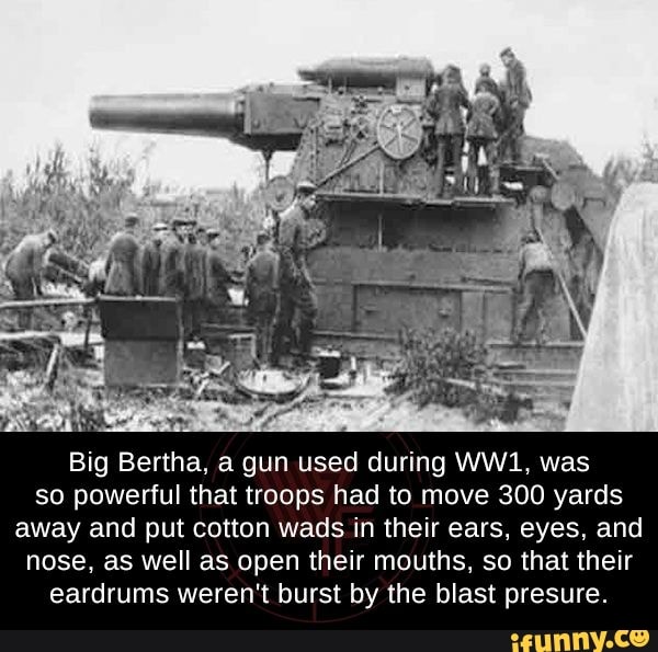 Big Bertha, a gun used during WW, was so powerful that troops had to ...