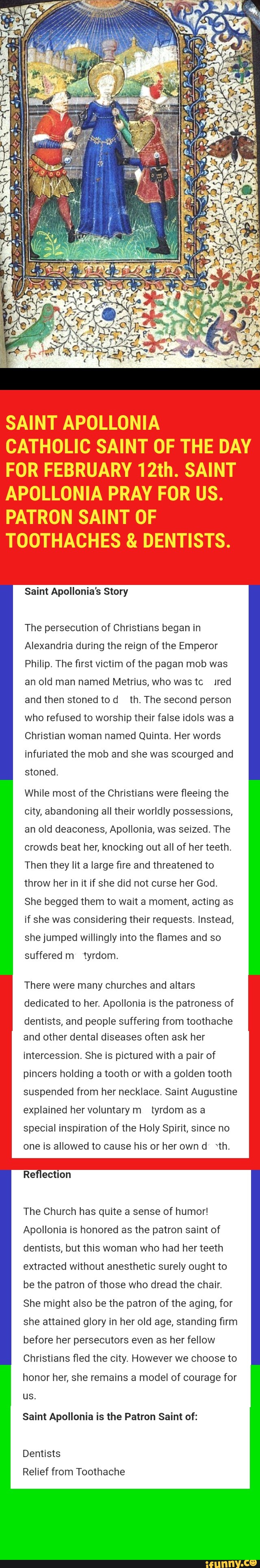 SAINT APOLLONIA CATHOLIC SAINT OF THE DAY FOR FEBRUARY 12th. SAINT ...