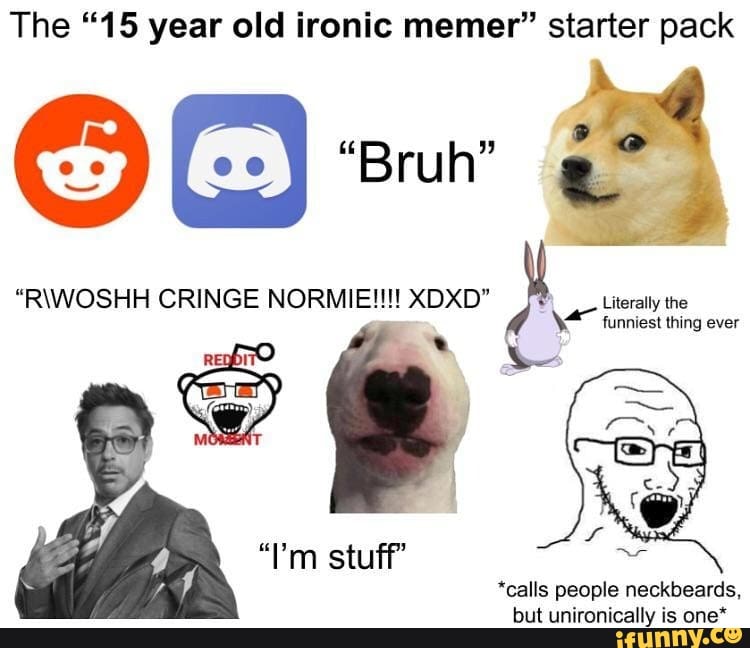 The "15 year old ironic memer" starter pack CRINGE NORMIE!!!! XDXD ...