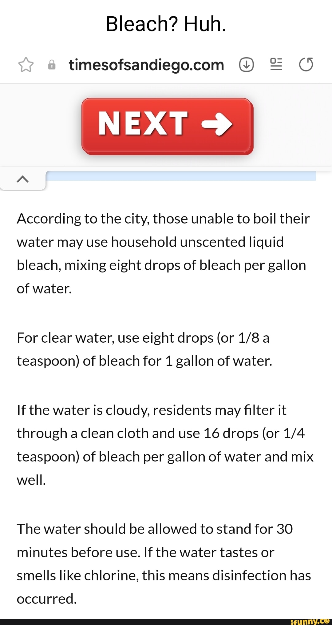 Bleach? Huh. NEXT According to the city, those unable to boil their ...