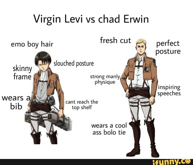 Virgin Levi vs chad Erwin emo boy hair fresh cut perfect posture ...