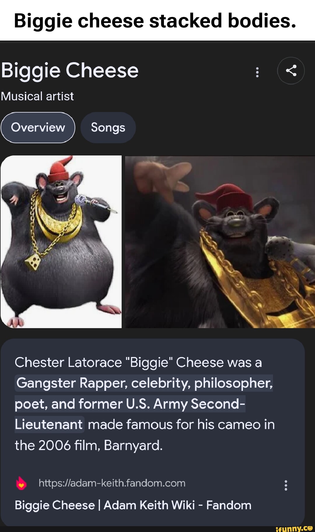 Biggie cheese stacked bodies. Biggie Cheese Musical artist Chester ...