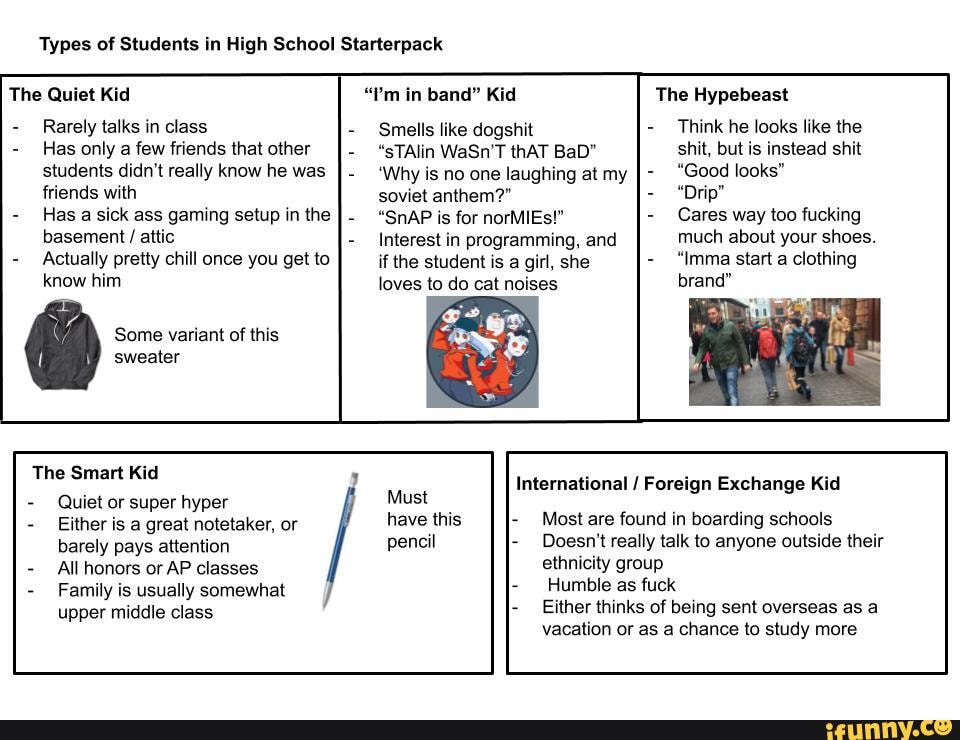Types of Students in High School Starterpack The Quiet Kid Rarely talks ...