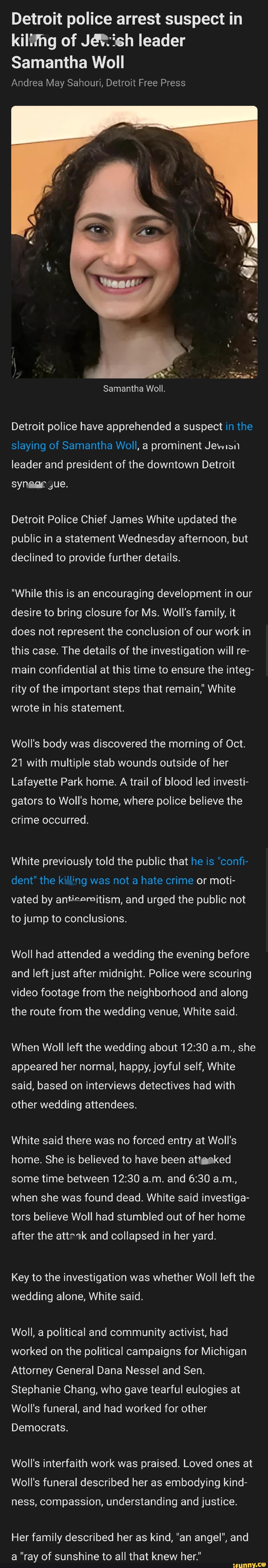 Detroit police arrest suspect in kilithg of leader Samantha Woll Andrea ...