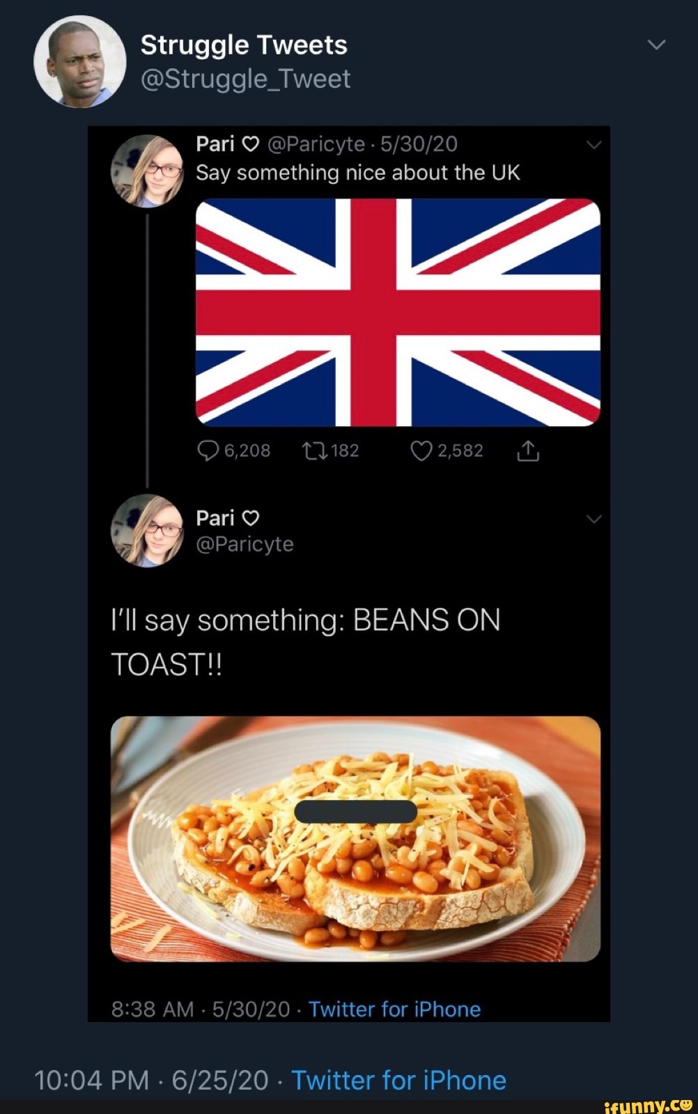 I'll say something: BEANS ON TOAST!! 5/30/20 Twitter for iPhone 10:04 ...