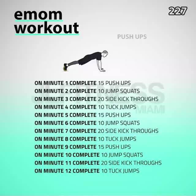 Emom workout ON MINUTE 1 COMPLETE 15 PUSH UPS ON MINUTE 2 COMPLETE 10 ...