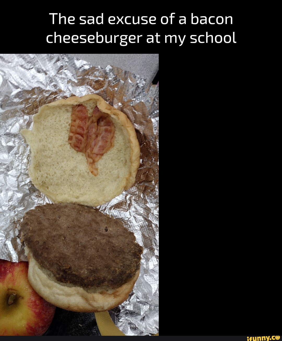 The sad excuse of a bacon cheeseburger at my school - iFunny