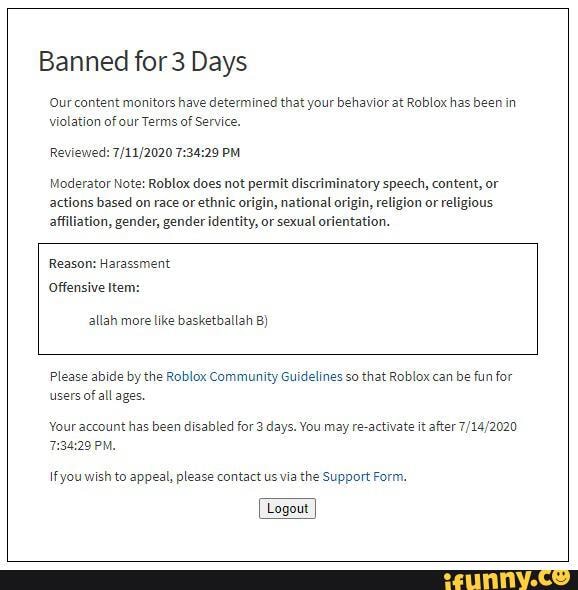 Banned for 3 Days 'Our content monitors have determined that your ...