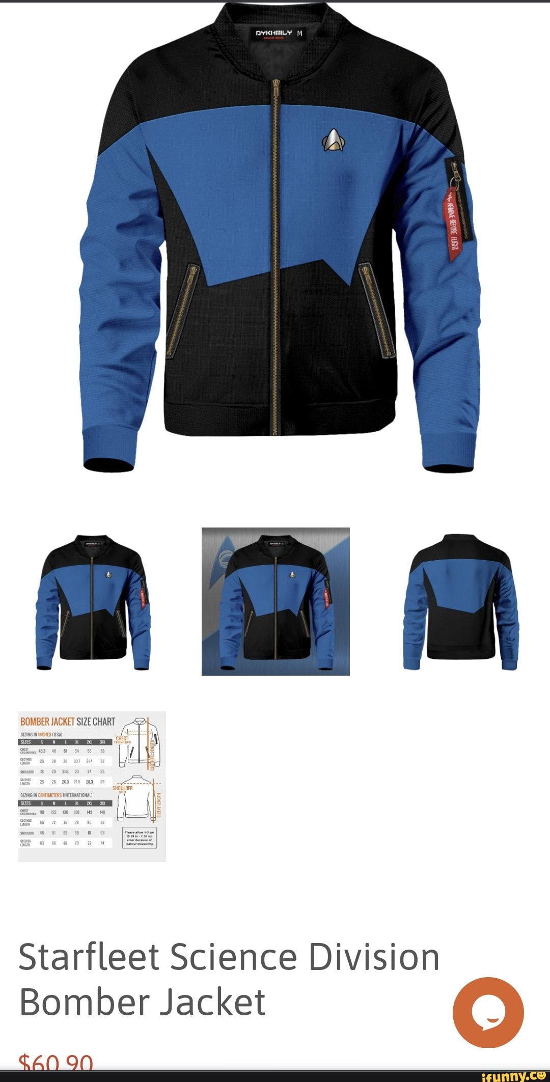 BOMBER JACKET SIZE CHART Starfleet Science Division Bomber Jacket F6090 ...