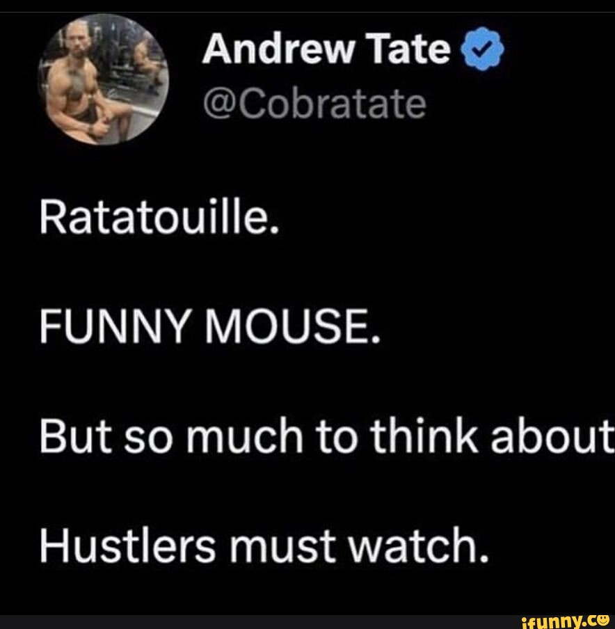 Andrew Tate @ @Cobratate Ratatouille. FUNNY MOUSE. But so much to think ...