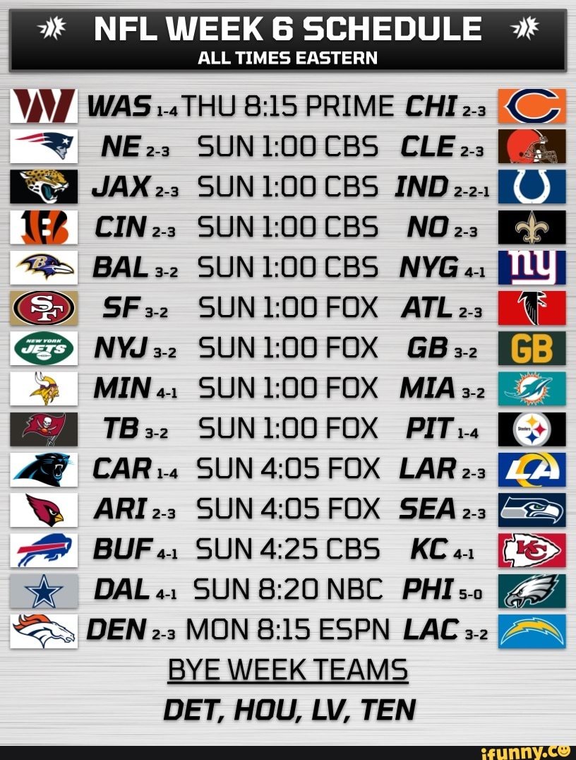 NFL WE EK SCHEDULE ALL TIMES EASTERN WY) WAS THU PRIME CHI2s @e NE JAX ...