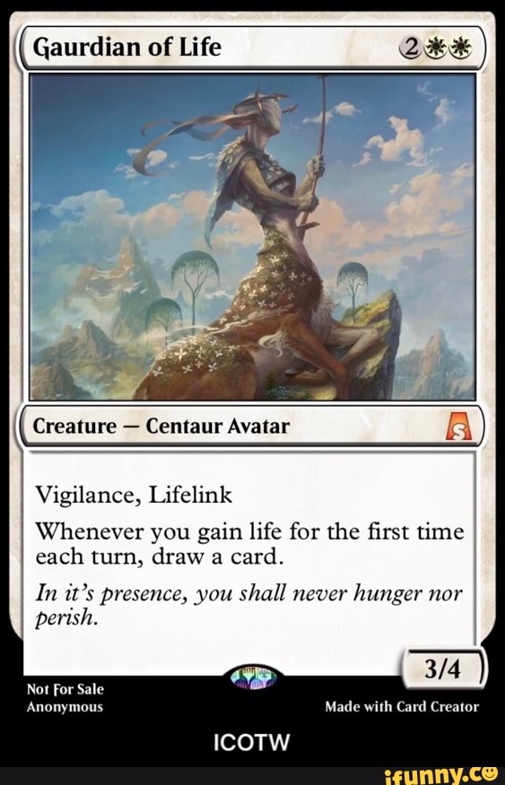 Gaurdian of Life Creature Centaur Avatar A Vigilance, Lifelink Whenever ...