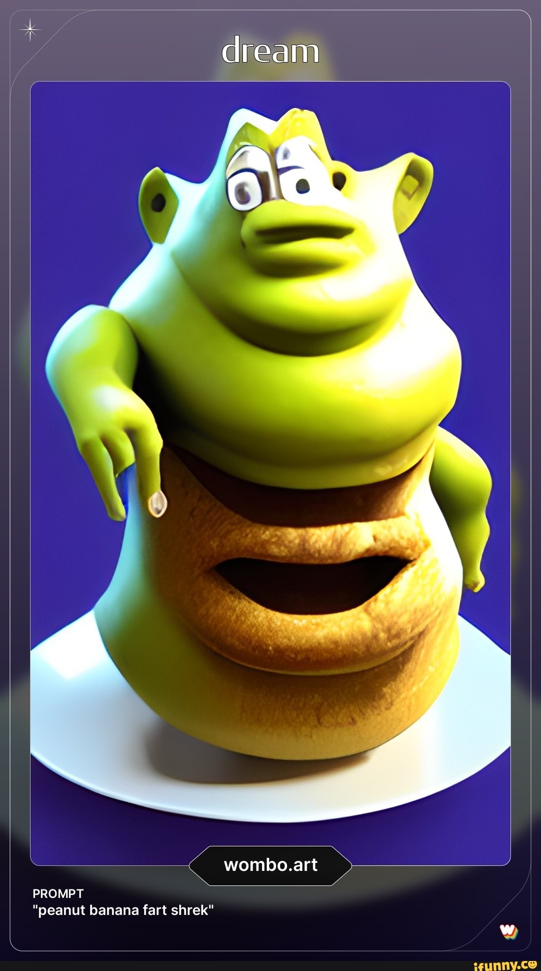 Dream wombo.art PROMPT "peanut banana fart shrek" - )
