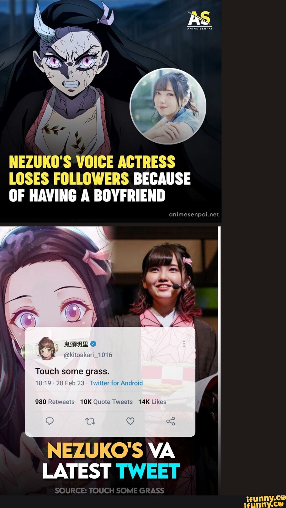 NEZUKO'S VOICE ACTRESS LOSES FOLLOWERS BECAUSE OF HAVING BOYFRIEND ...